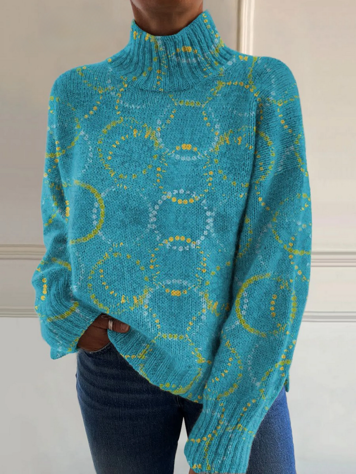 Dolores | Bright circular art print turtleneck sweater – Belle & Cooper